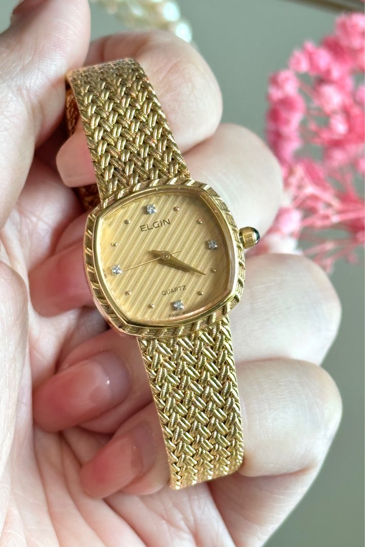 Vintage sparkle ELGIN 4P diamonds gold tone watch, Women's Fashion ...