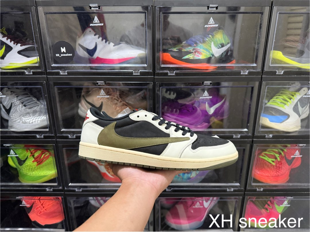 【XH sneaker 】Travis Scott Nike Air Jordan 1 Low OG “Olive” 橄欖綠 us11 已售出, 他的時尚, 鞋類, 休閒鞋、涼鞋在旋轉拍賣