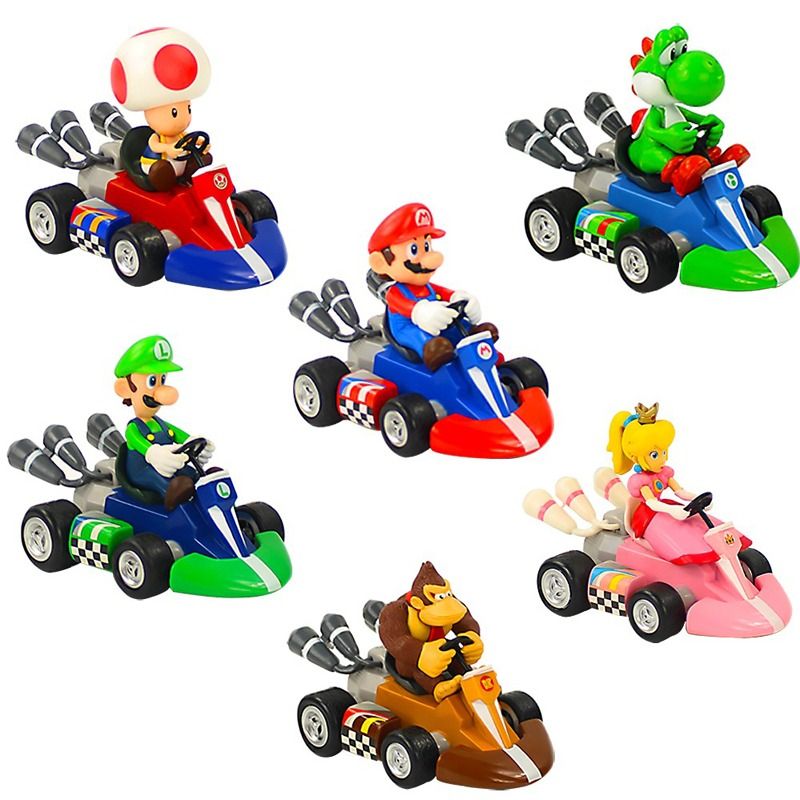 1Pcs Super Mario Bros Pull Back Car Model Dolls Mario Luigi Peach Yoshi ...