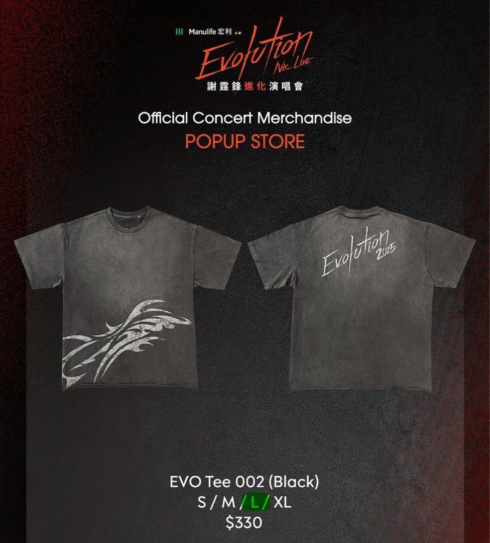 全新未開 會場限定2025 謝霆鋒Evolution進化演唱會 Tee 紀念品 pop up store t shirt EVO Tee 001 (sold), 002(sold), 003 ...