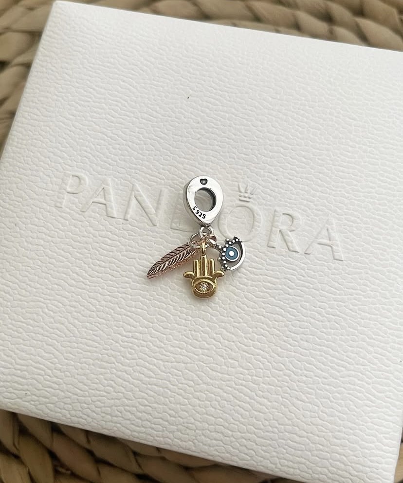 💎 SALE! PANDORA HAMSA, ALL-SEEING EYE & FEATHER SPIRITUALITY DANGLE ...