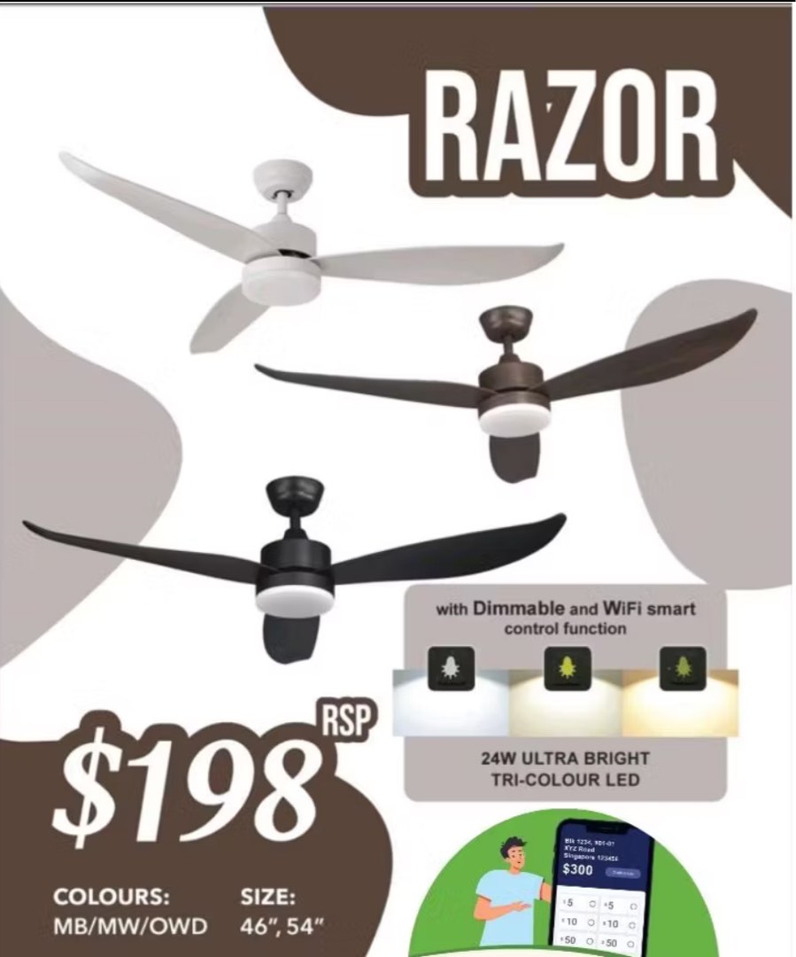 Ceiling Fan RAZOR FAN, Furniture & Home Living, Lighting & Fans, Fans ...