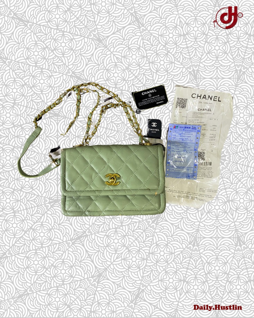 CHANEL MINT GREEN CHAIN BAG LAMBSKIN, Luxury, Bags & Wallets on Carousell