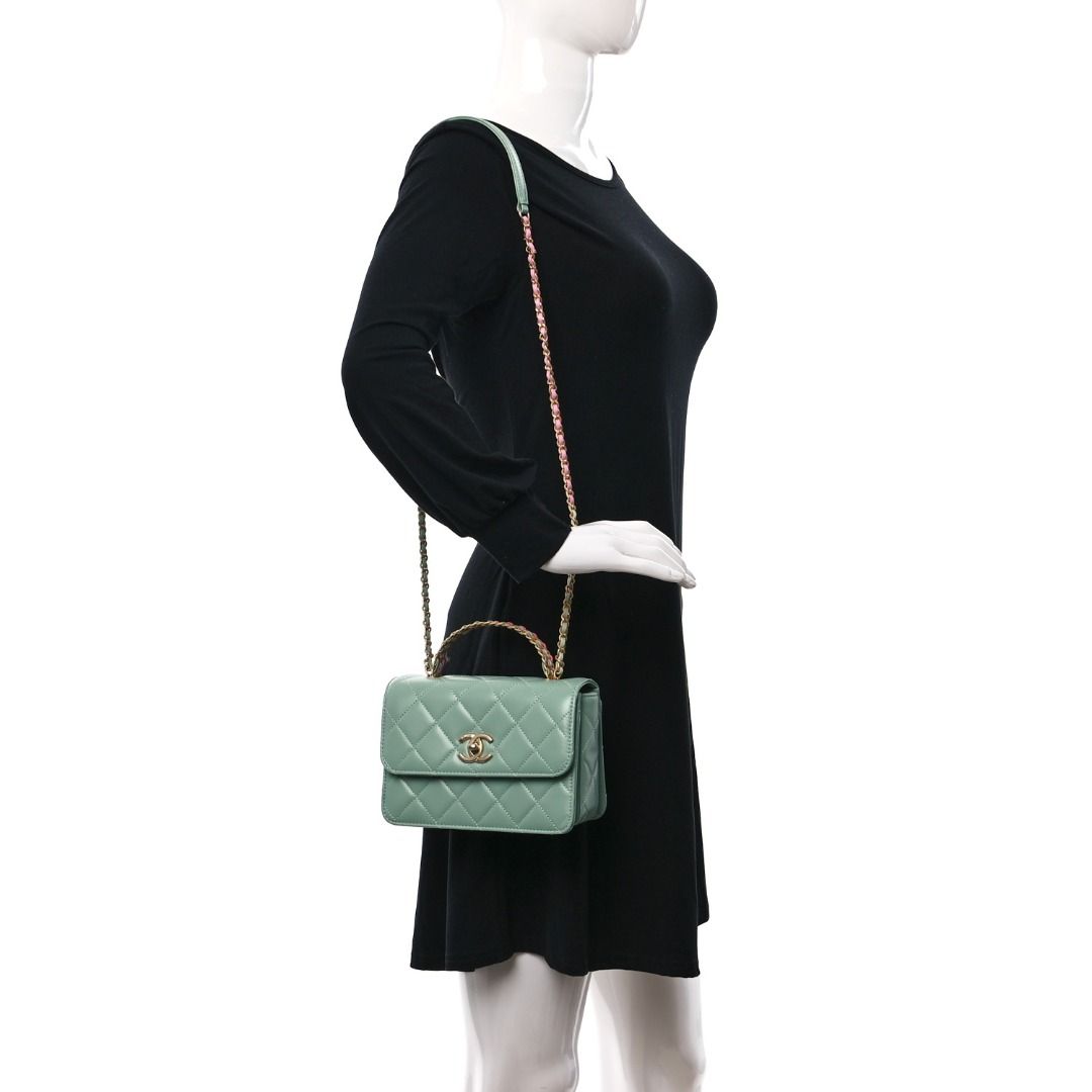 CHANEL MINT GREEN CHAIN BAG LAMBSKIN, Luxury, Bags & Wallets on Carousell