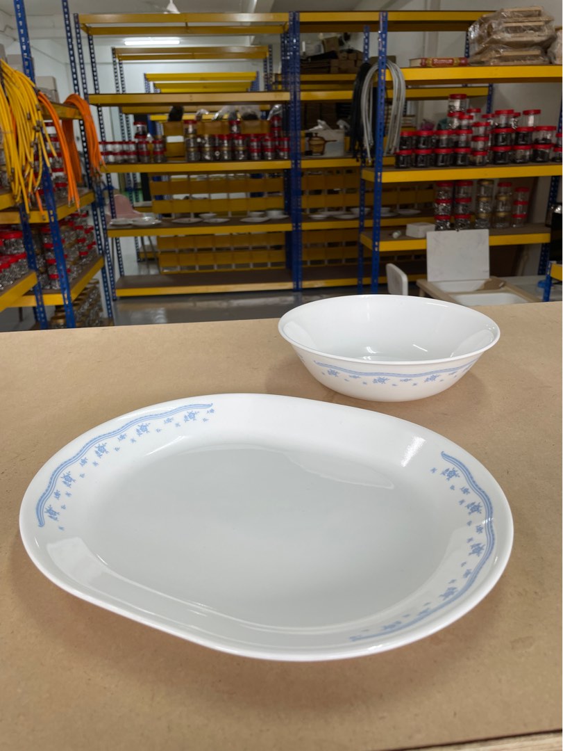 Corelle Morning Blue Serving Bowl / Oval Plate Platter, Furniture ...
