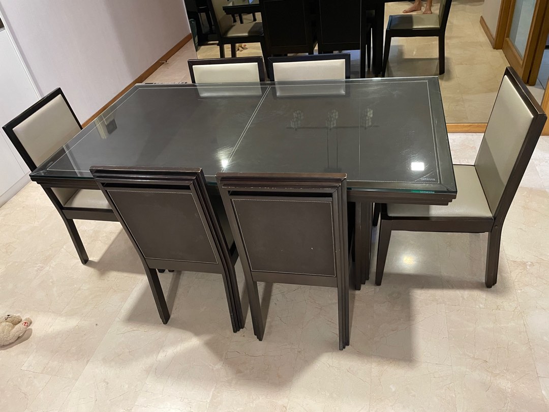 Premium 6-Seater Dining Table Set | 160cm x 90cm x 75cm | Glass Top ...