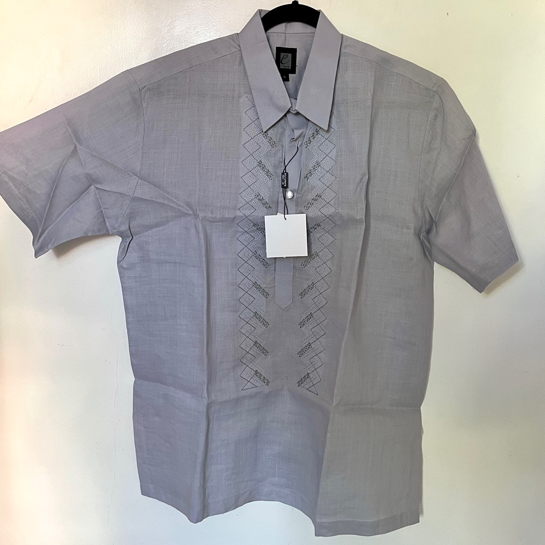 Exclusive barong - grey, L, Men's Fashion, Tops & Sets, Formal Shirts ...