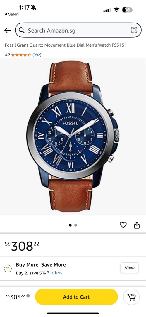 Fossil Grant Quartz Movement Blue Dial Men's Watch FS5151, Luxury ...