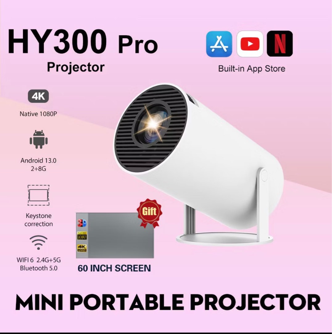 HY300 Pro Mini Projector Portable Android 13.0 2+8 GSmartphone Same ...