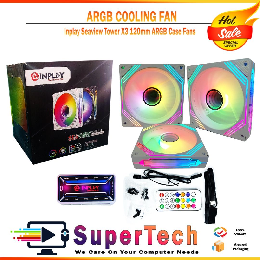 Inplay Seaview Tower X3 3in1 ARGB 120mm Case Fan Kit With Controller ...