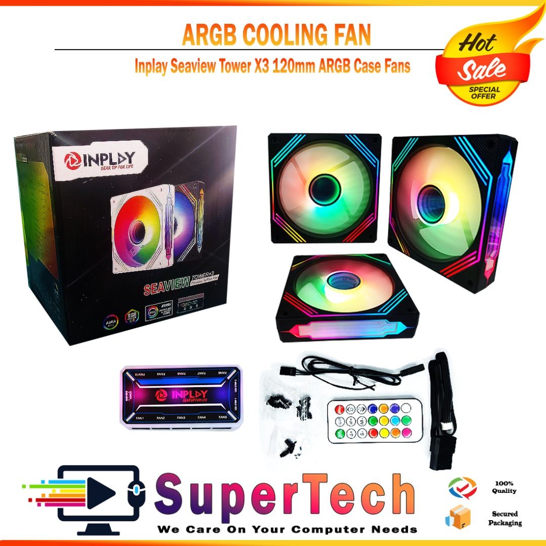 Inplay Seaview Tower X3 3in1 ARGB 120mm Case Fan Kit With Controller ...