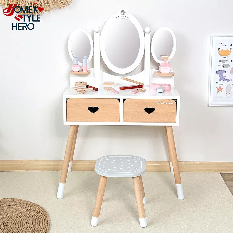 Kids Wooden European Toy Dressing Table Hair Styling and Makeup Vanity ...