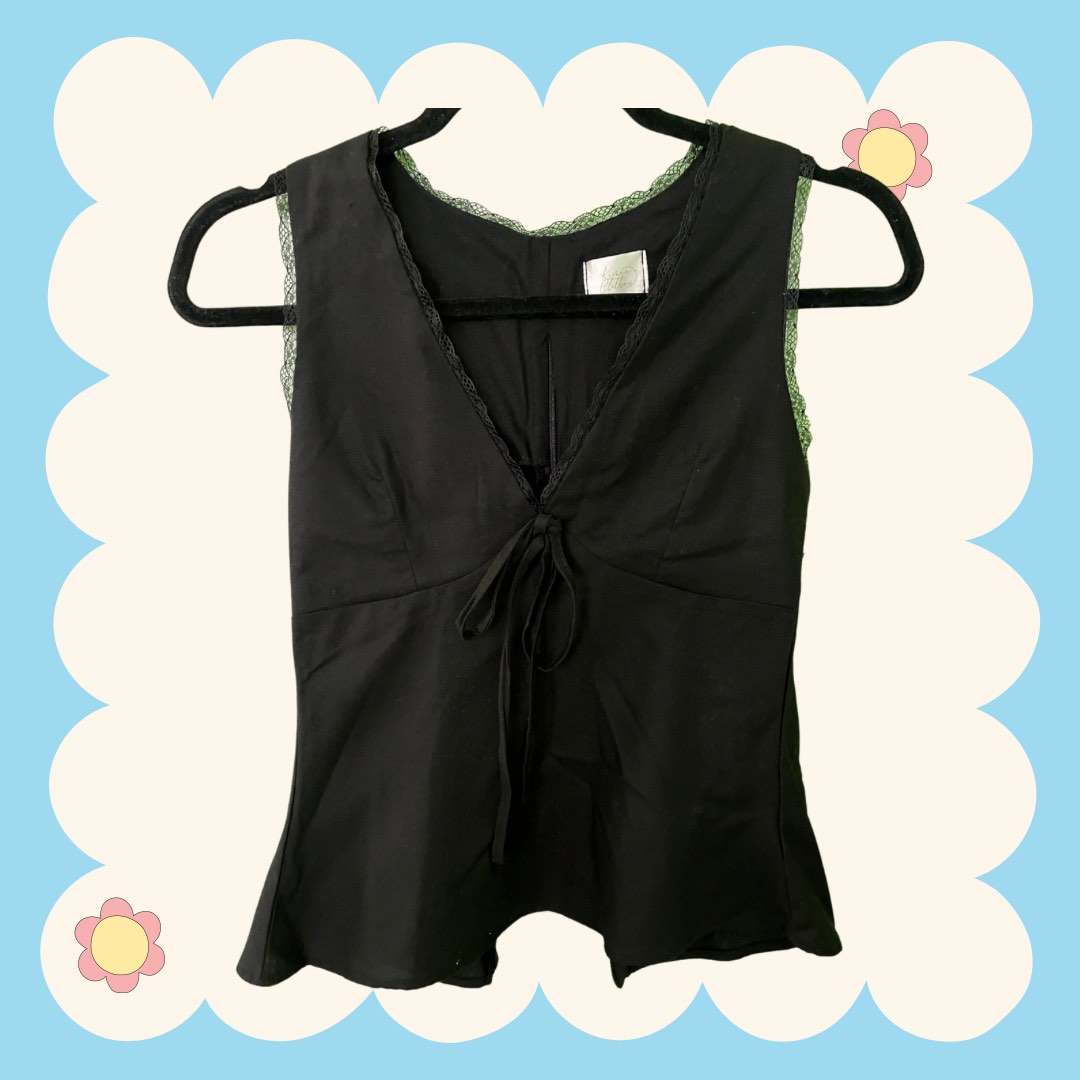 Linen Ribbon Tie Top, Women's Fashion, Tops, Blouses on Carousell