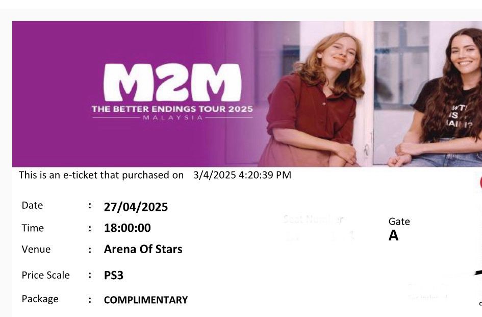 M2M Tour in Malaysia, Tickets & Vouchers, Event Tickets on Carousell