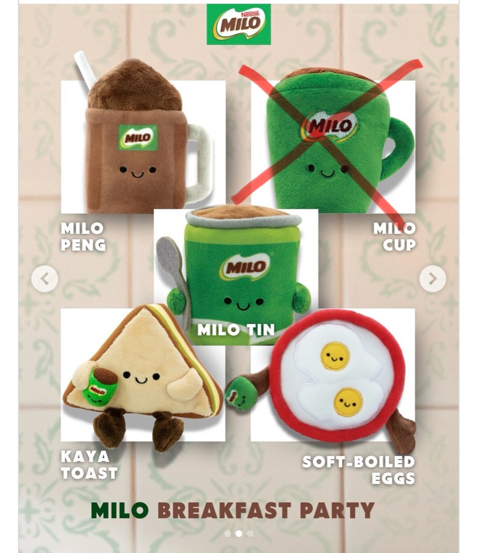 Milo Breakfast Party Plushie Kaya Toast Milo Peng Milo Tin Soft Boiled Eggs, Hobbies & Toys ...