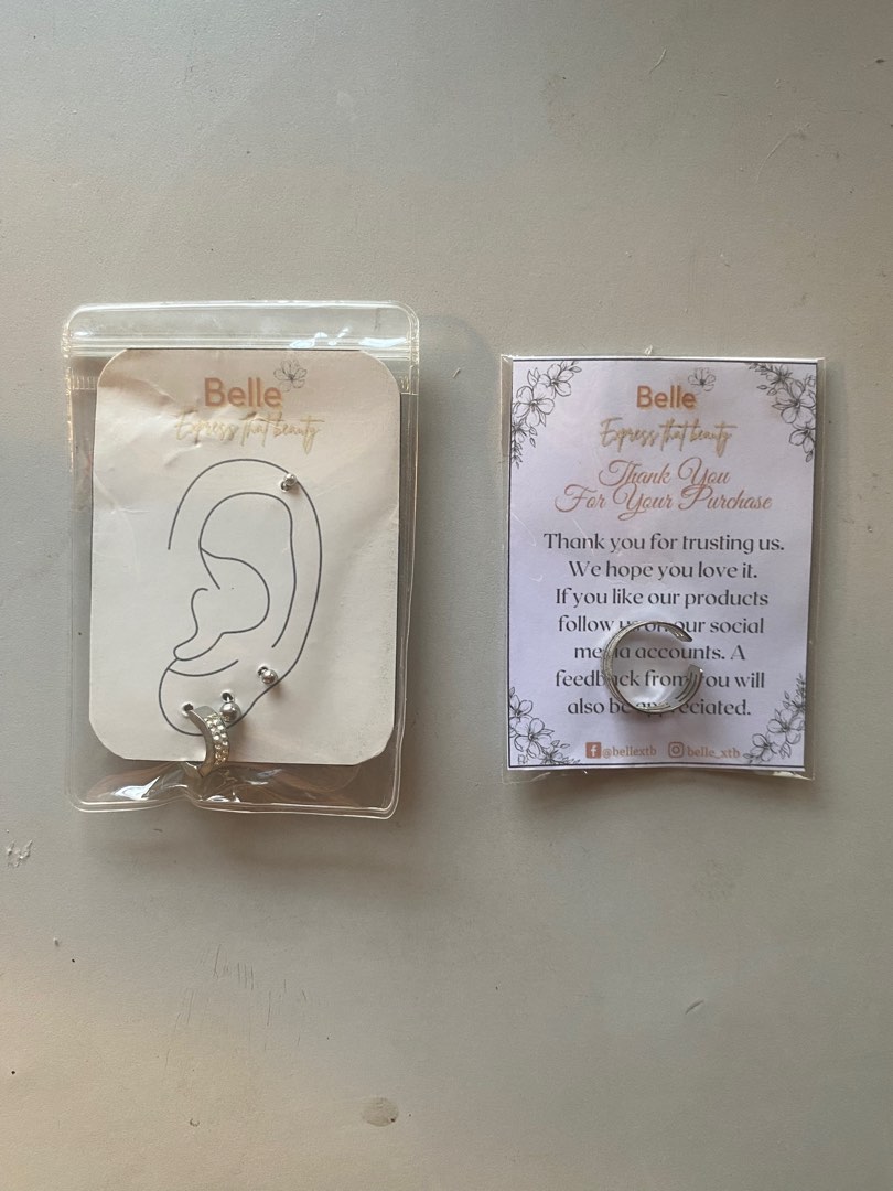 Silver Ear Piercings Set + FREEBIE RING, Women's Fashion, Jewelry ...