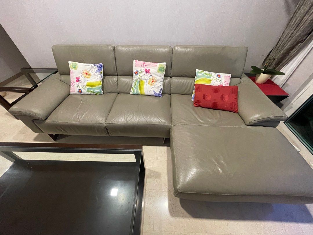 Grey Leather L-Shaped Sofa | 2.7m x 1.6m | $250 Negotiable | Flora Drive Pickup , Furniture ...