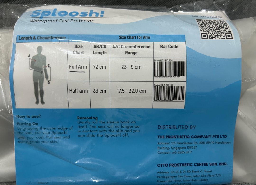 sploosh waterproof full arm cast protector, Health & Nutrition, Braces ...
