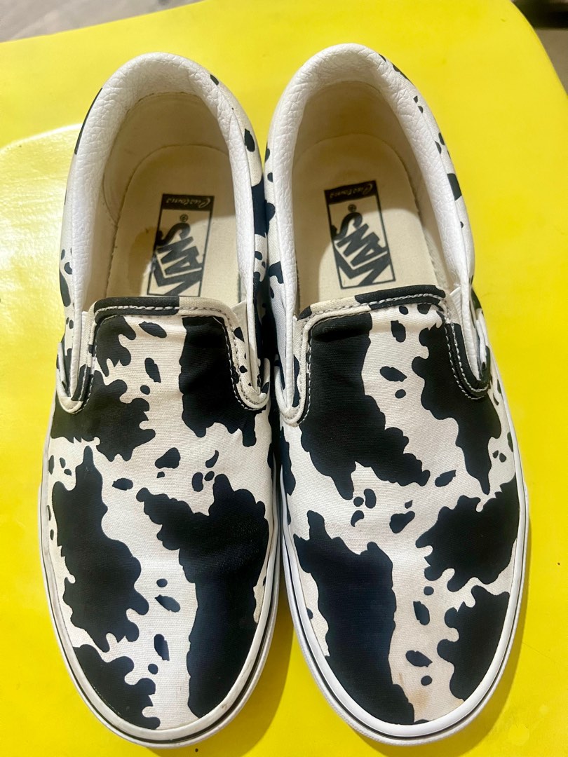 VANS custom classic slip on - Cow print, Fesyen Wanita, Sepatu di Carousell