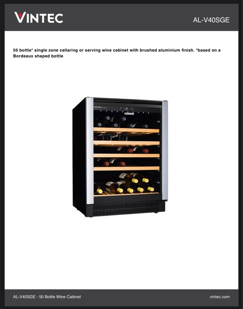 VINTEC WINE COOLER ALV4OSGE, TV & Home Appliances, Kitchen Appliances ...