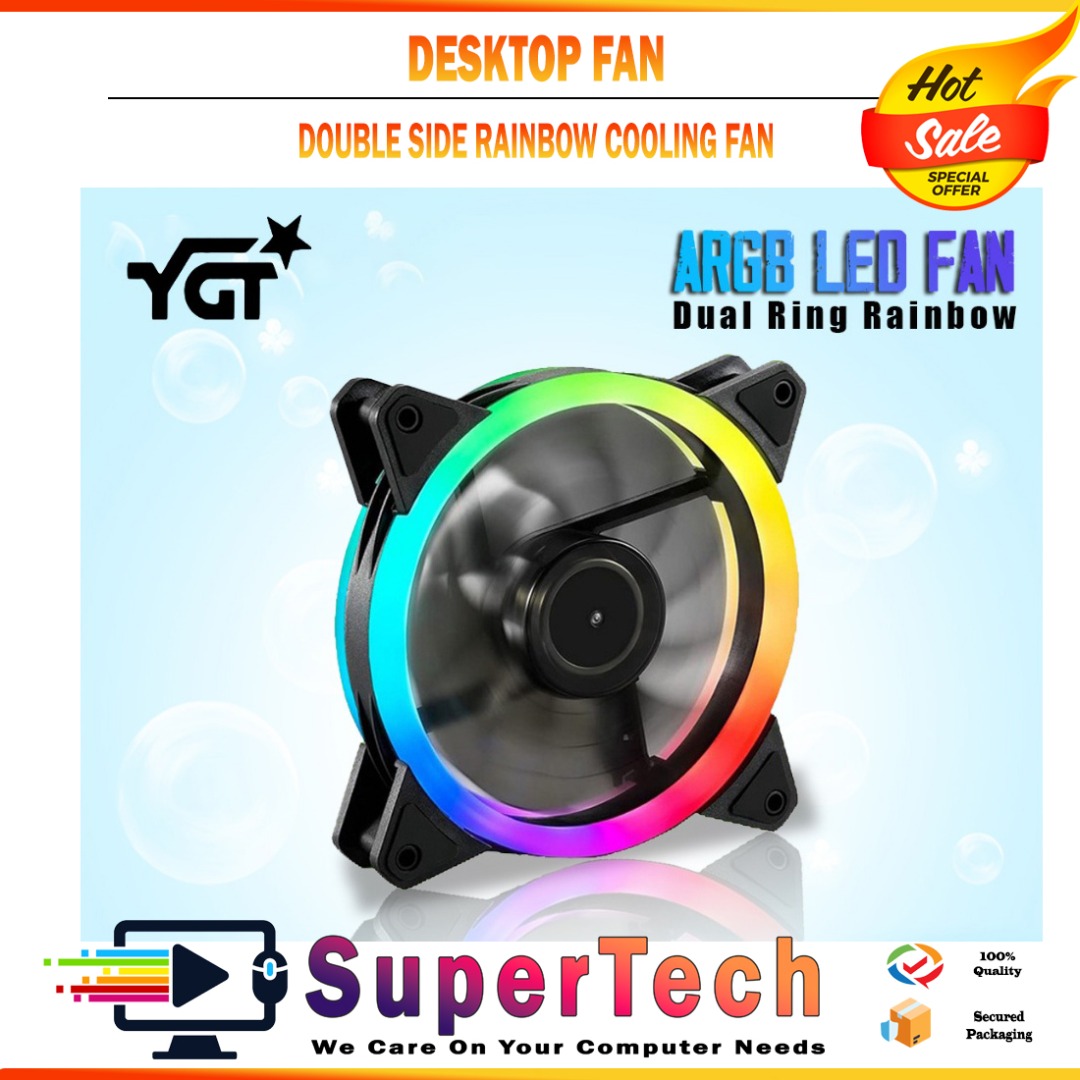 YGT RGB Fan Double Ring LED Rainbow 120mm computer Case, Computers ...