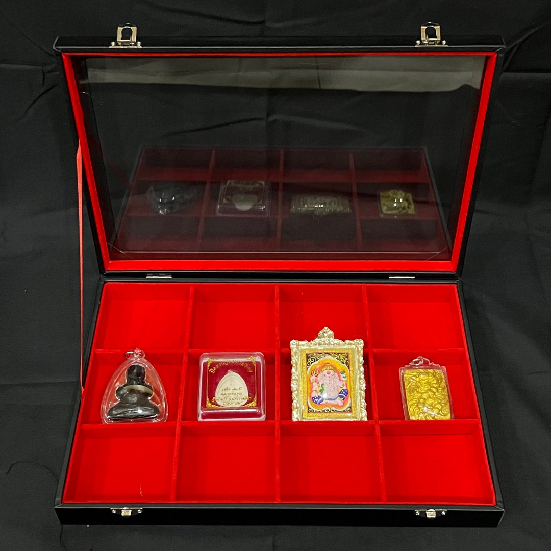 12 Slots Premium Amulet Display Box w/ Glass Top 12 格佛牌收纳盒 – 高质感玻璃盖收藏盒 ...