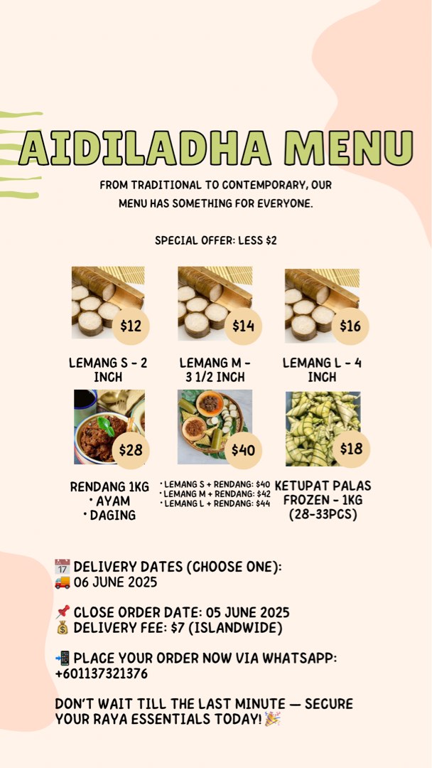 Aidiladha Menu (RAYA 2025) - Lemang Rendang Ketupat Palas, Food ...