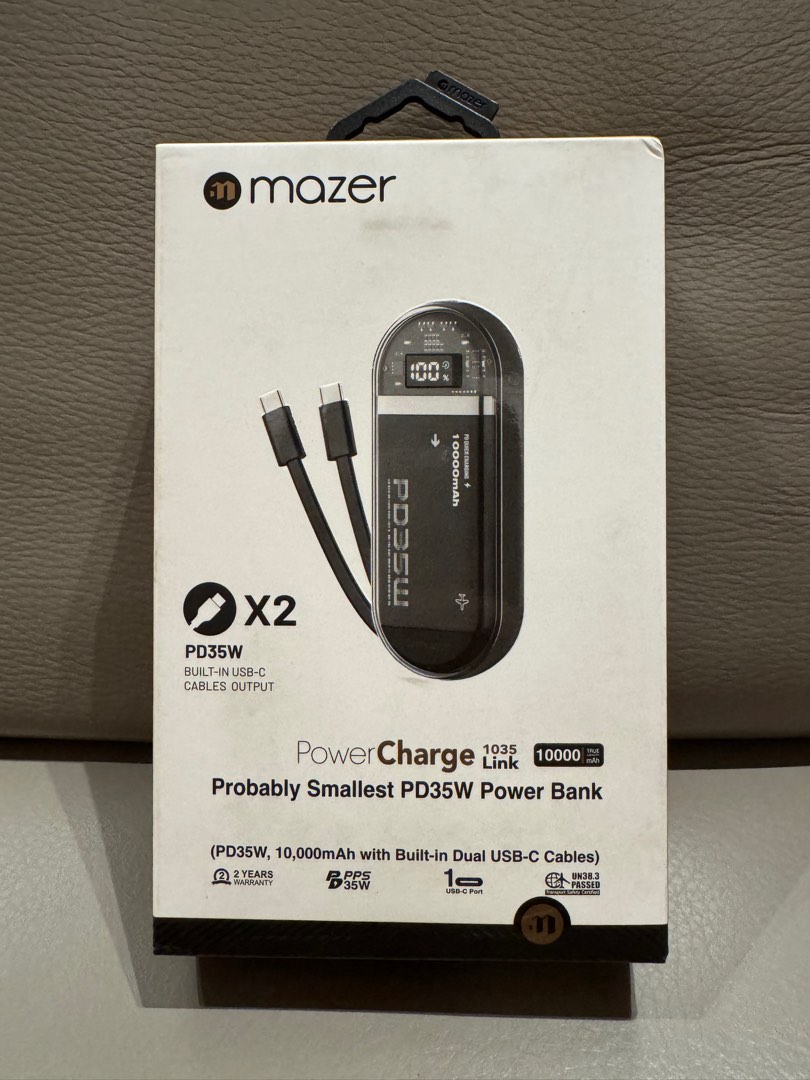 BNIB Sealed Mazer PowerCharge 1035 Dual Built-in USB-C output 10000mAh Portable PD35W Powerbank ...