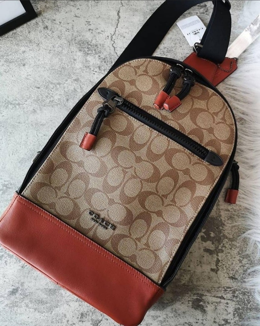 Coach F87820 Graham Pack in Colorblock Tan Signature Coated Canvas with ...