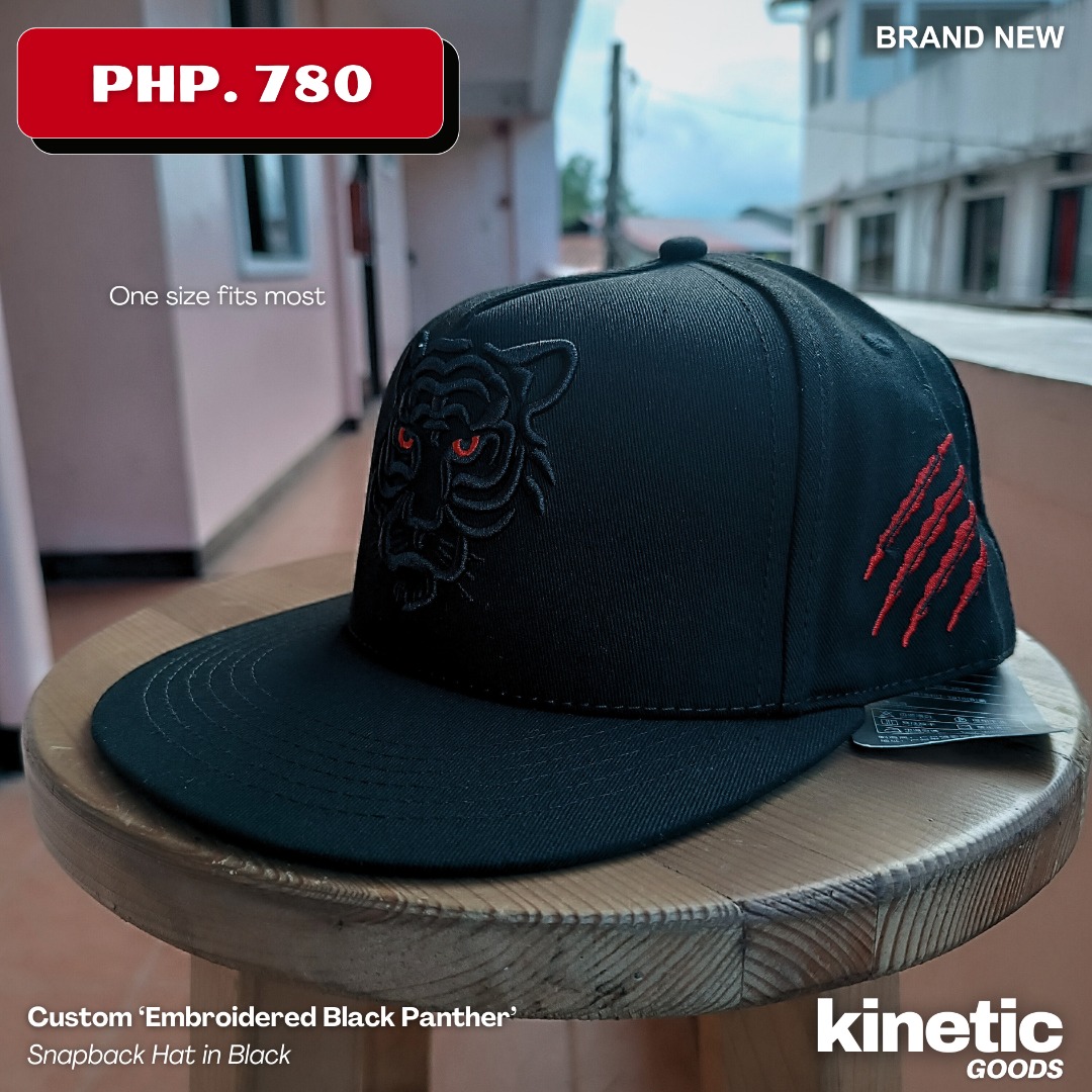 Custom 'Embroidered Black Panther' Snapback Hat in Black, Men's Fashion ...