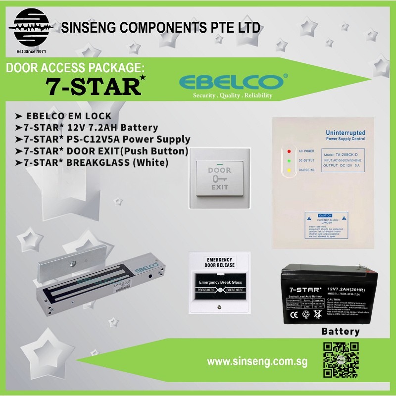 EBELCO Set Door Access Package:•Ebelco EM Lock E600-LED •Ebelco 12V 7AH ...