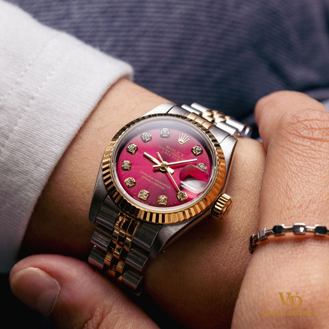 Fully Serviced 1984 26mm Rolex Two-Tone Gold Lady Datejust 69173 10-Pt Diamond Red Burgundy ...