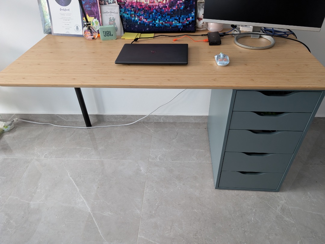 Ikea Desk (ANFALLARE) with Drawers (ALEX), Furniture & Home Living ...