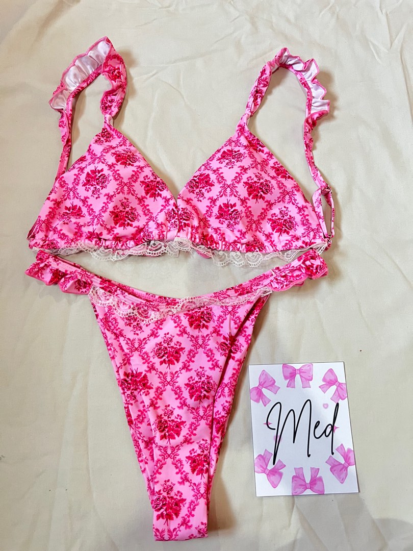Medium shein two piece pink bikini set coquette, Women's Fashion ...