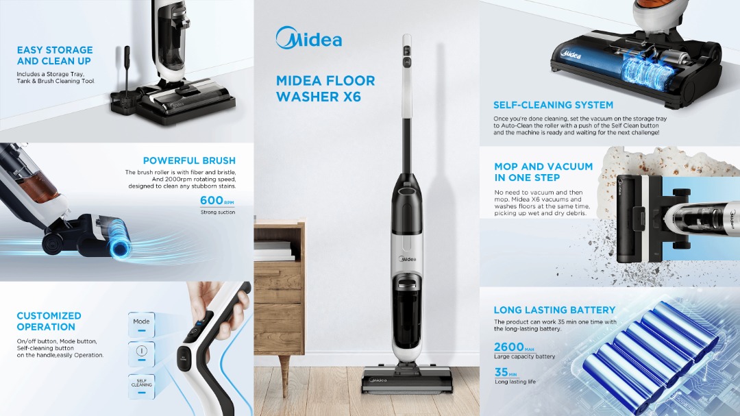 Midea Deep Clean Vacuum Cleaner X6 MWD-20P (2-IN-1), TV & Home ...