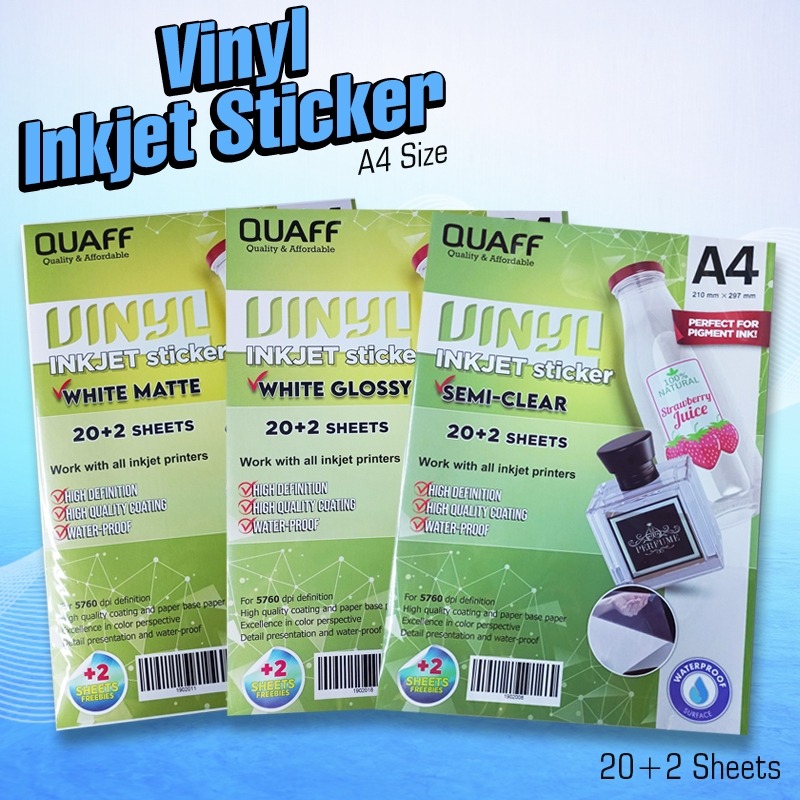 Quaff Vinyl Inkjet Sticker Waterproof A4 Size Semi Clear | Matte ...