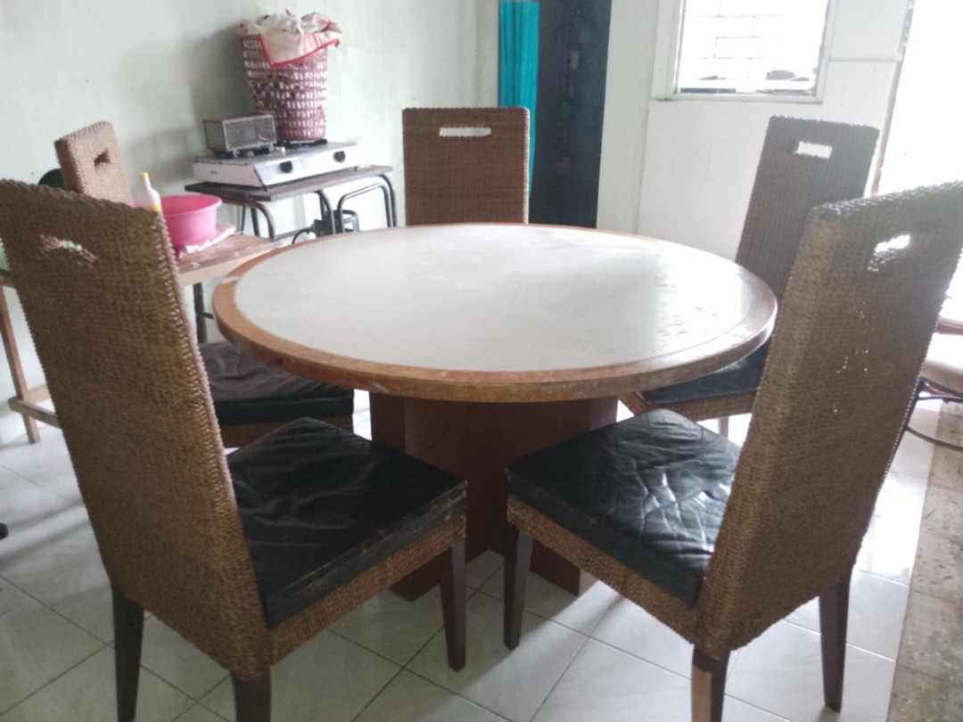 Round Marble Top Narra Dining Table with 5 Chairs, Furniture & Home ...