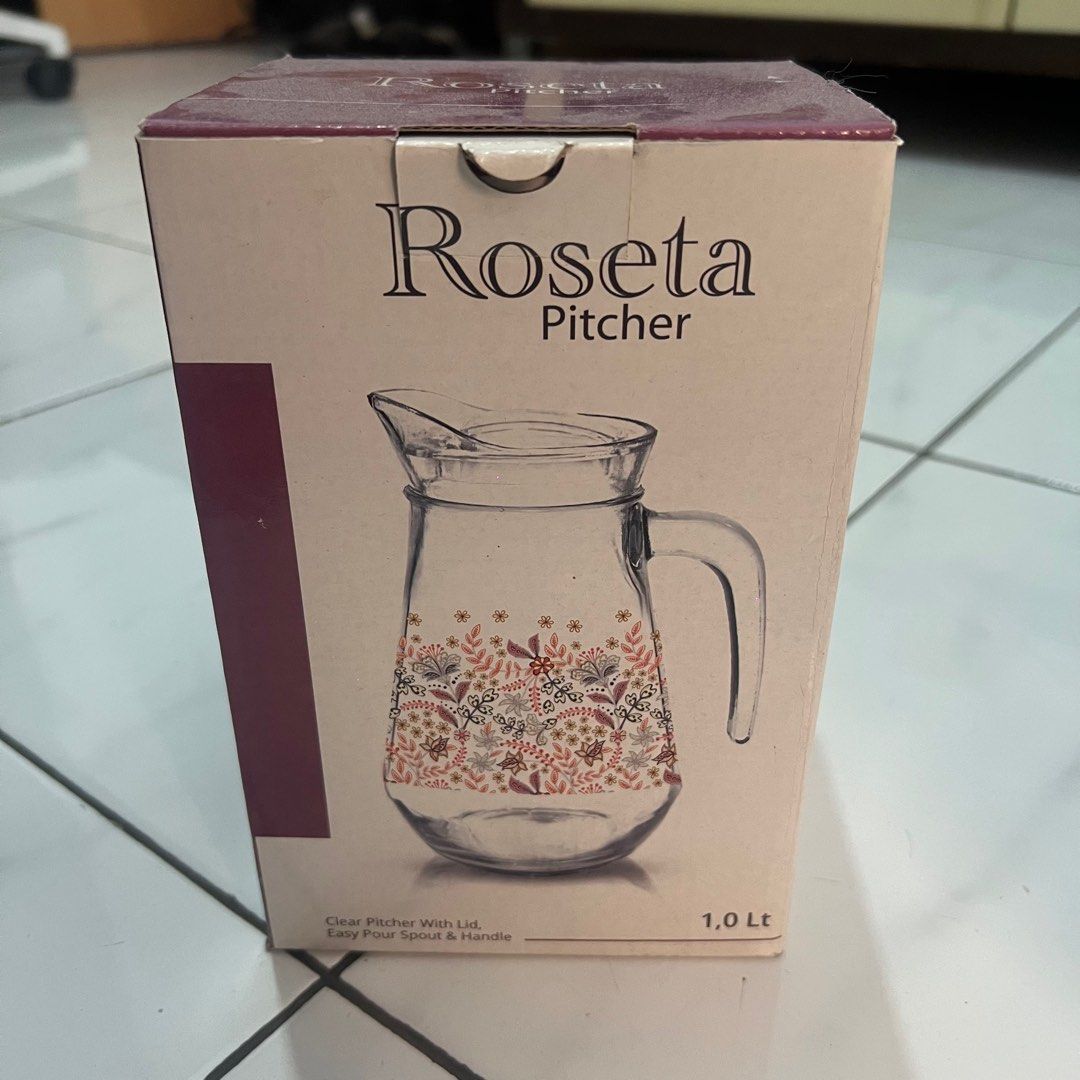 Satu set pitcher jug teko kaca roseta motif bunga 1 Liter, Kitchen ...