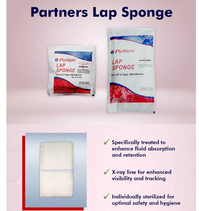 Sterile Lap Sponge with X-ray Line 28x24 Mesh (18x18x12 , 12x12x12 ...