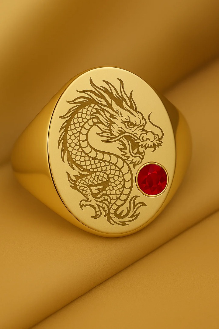2025-Fauna Laser Engraving-Custom Made Dragon Engraved with Natural Ruby Ring-Options 925/14/18k ...