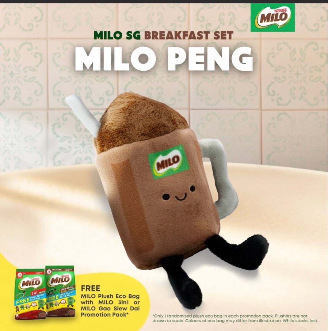 BNIP Milo Peng with Milo sachets milo plush, Food & Drinks, Beverages ...