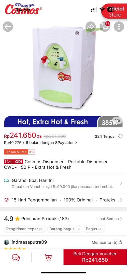 Dispenser Cosmos Hot Extra Hot Fresh Panas Dingin CWD - 1150 P, Kitchen ...