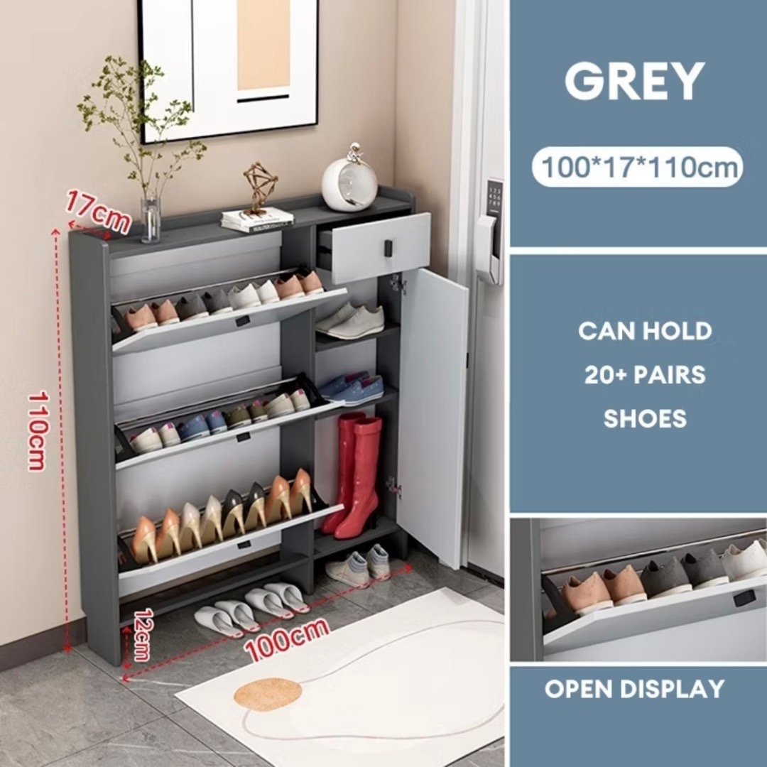 Grey Shoe Cabinet | Large Shoe Storage Rack | Multi-Layer Shoe Shelf ...