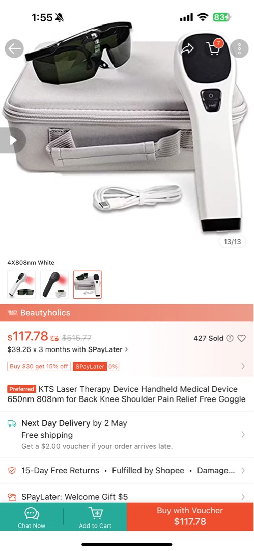 Laser infrared therapy handheld device (red light), Health & Nutrition ...