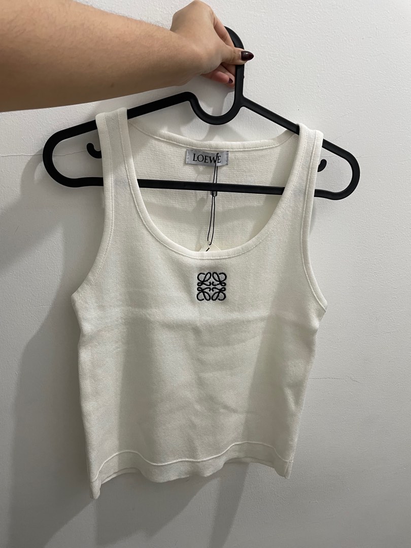 Bkk Premium Loewe White Knit Tank Top, Women's Fashion, Tops ...