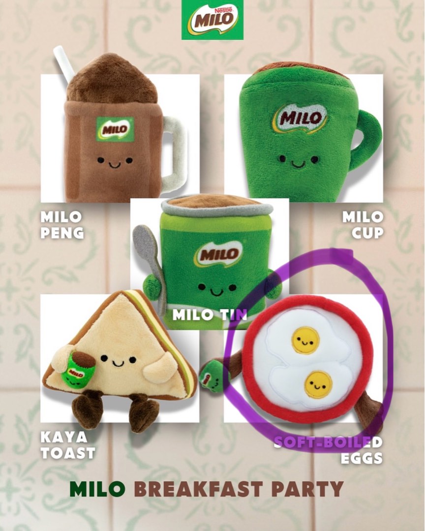 Milo soft-boiled eggs plush + 13 packets Milo, Food & Drinks, Beverages on Carousell