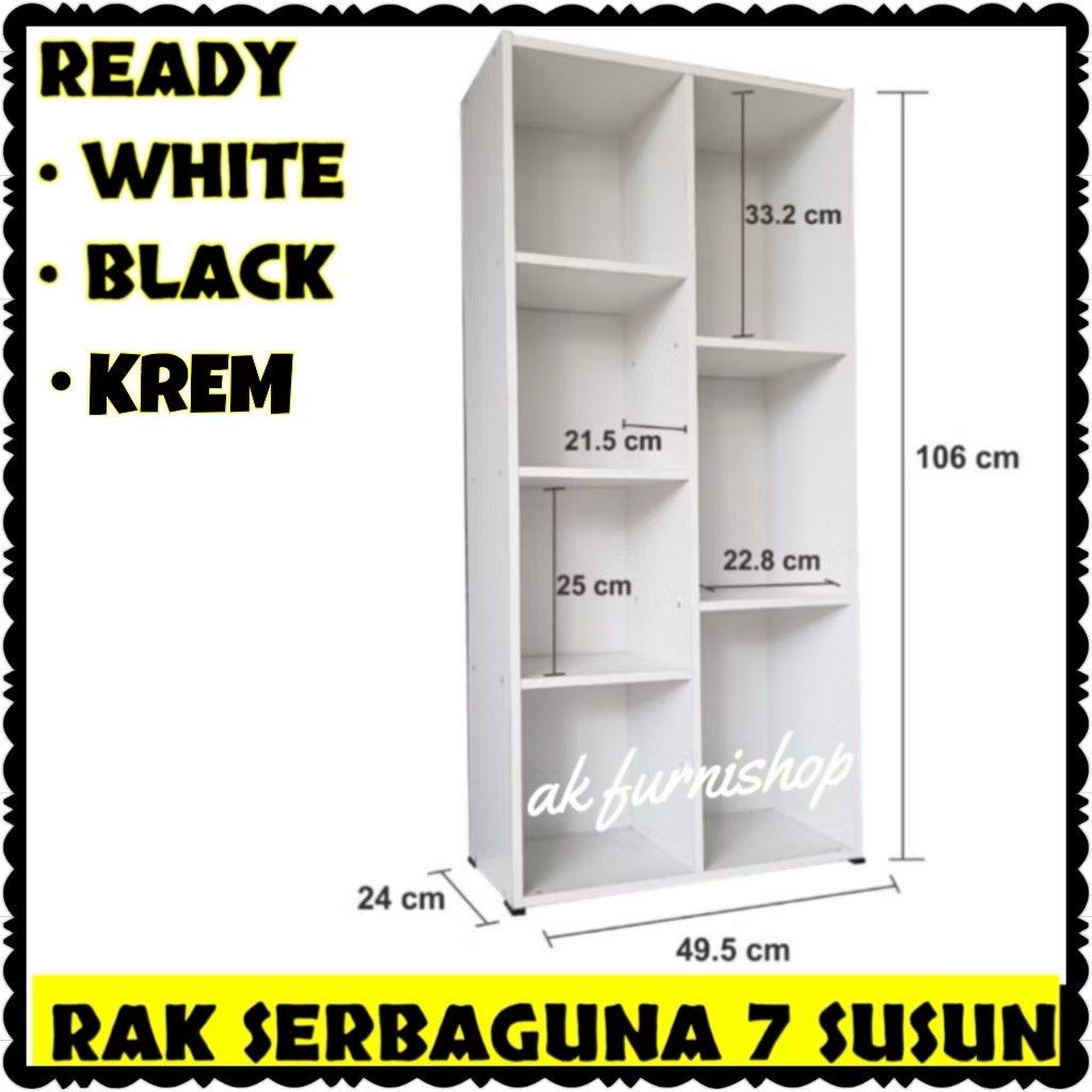 Rak kayu minimalis putih pajangan rak buku serbaguna 7 sekat, Perabotan ...