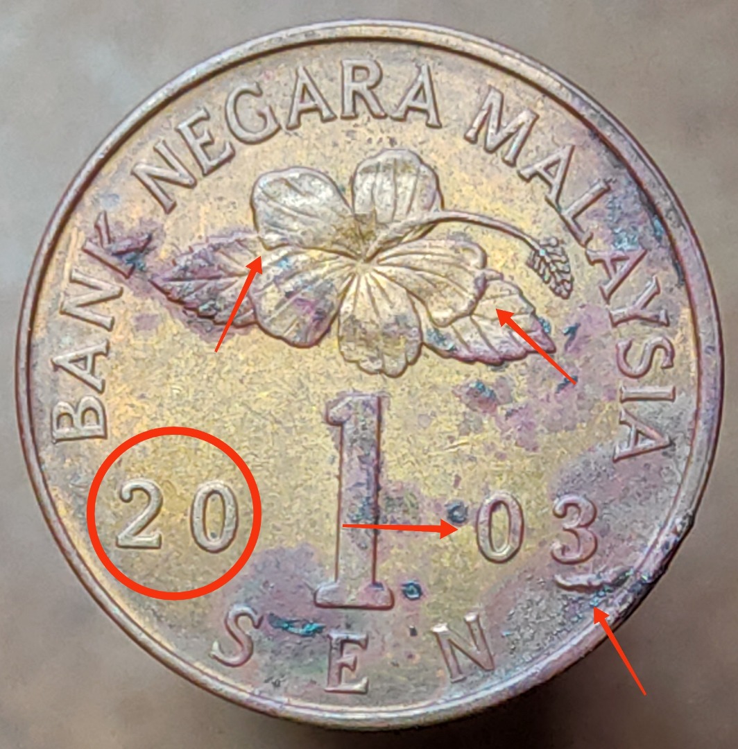 Rare Malaysia 1sen 2003 Die chip errors with big numbers, Hobbies ...