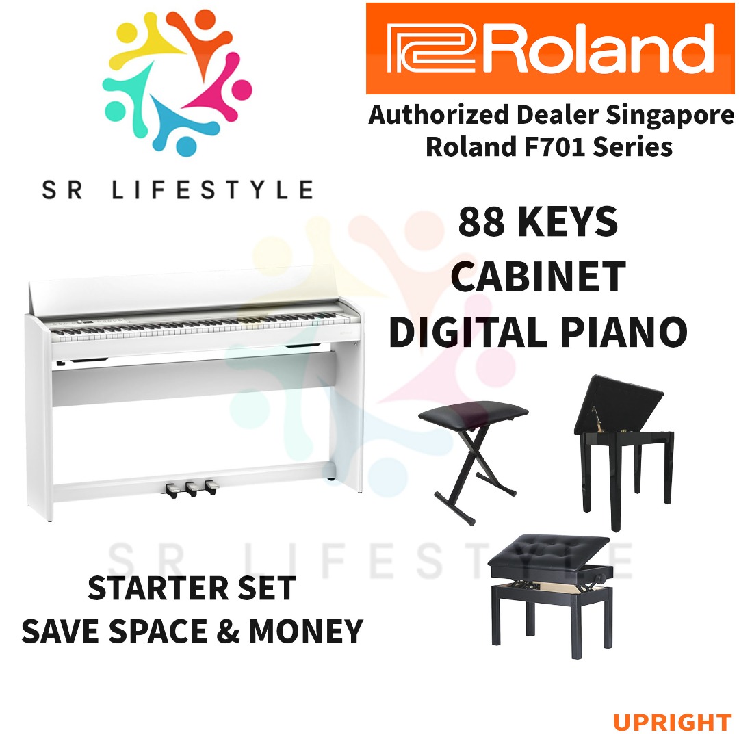 Roland Digital Piano F701 White + Special Bundle of Piano Bench Choice ...