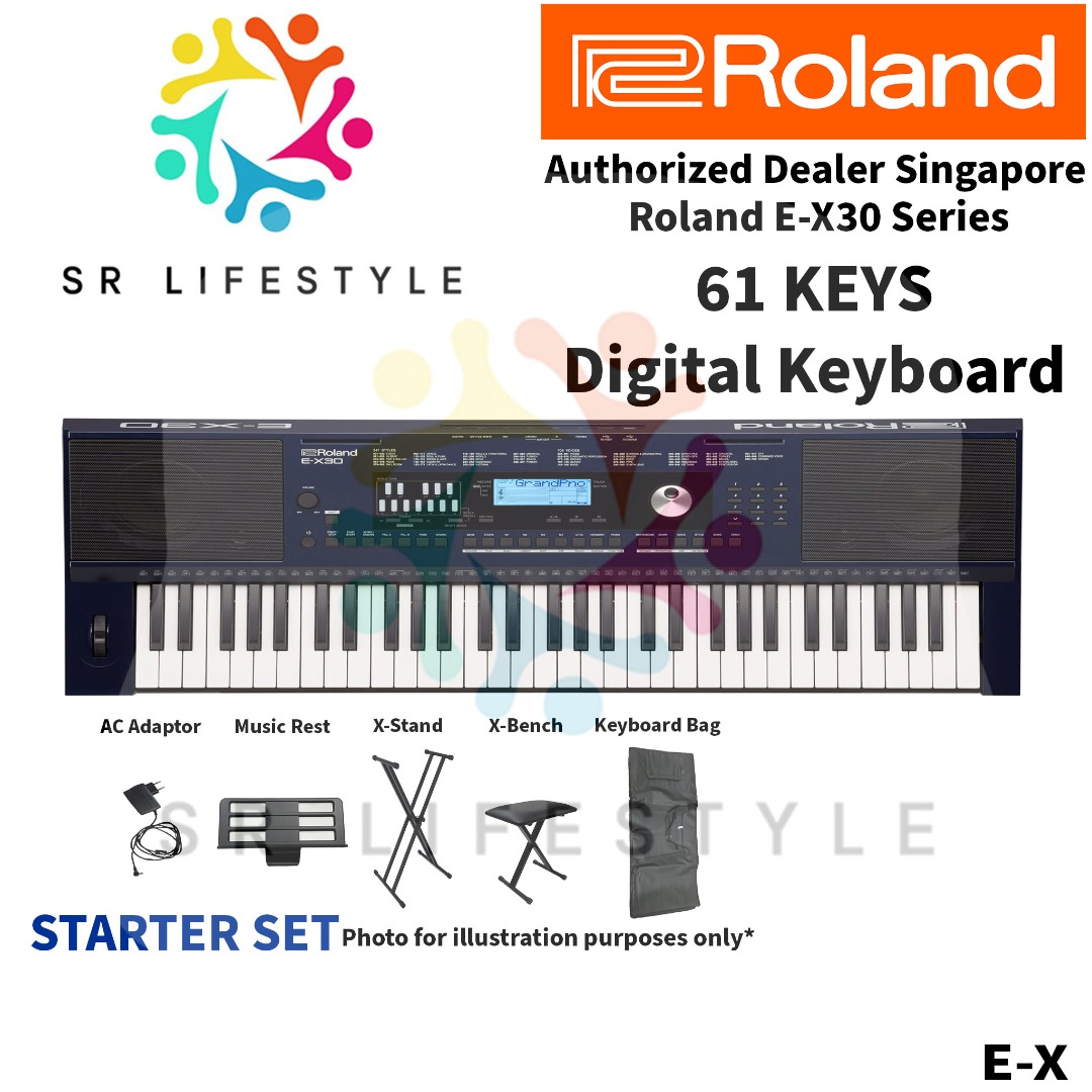 Roland E-X30 EX30 61 Keys Keyboard + Keyboard Stand + Keyboard Bench ...